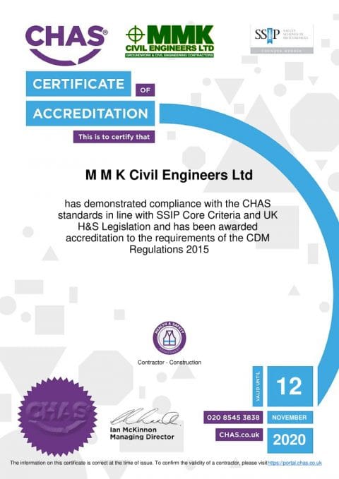 CHAS Accreditation renewal | MMK Civil Engineers